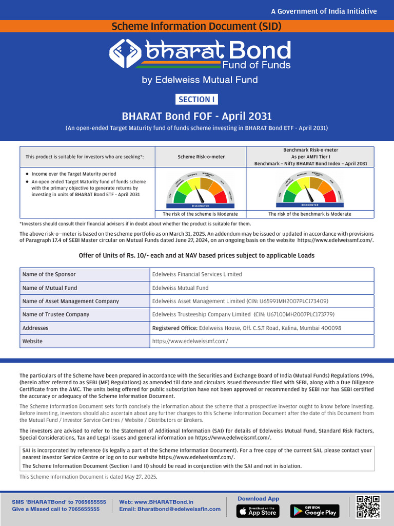 BHARAT Bond FOF - April 2031: Scheme Information Document (SID) | PDF ...