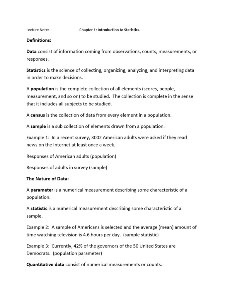 Introduction to Statistics Overview | PDF