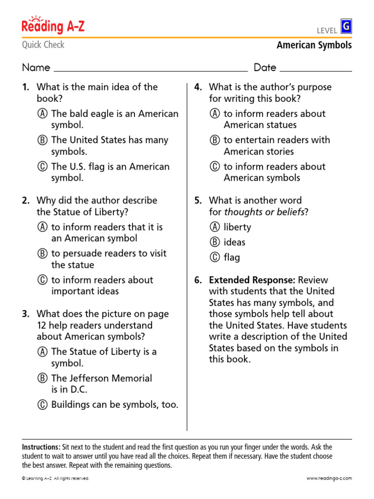 American Symbols Quick Check Guide | PDF | Reading Comprehension