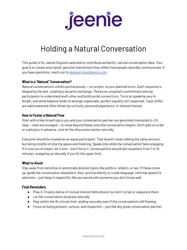 Guide to Natural Conversations | PDF | Conversation | Human Communication