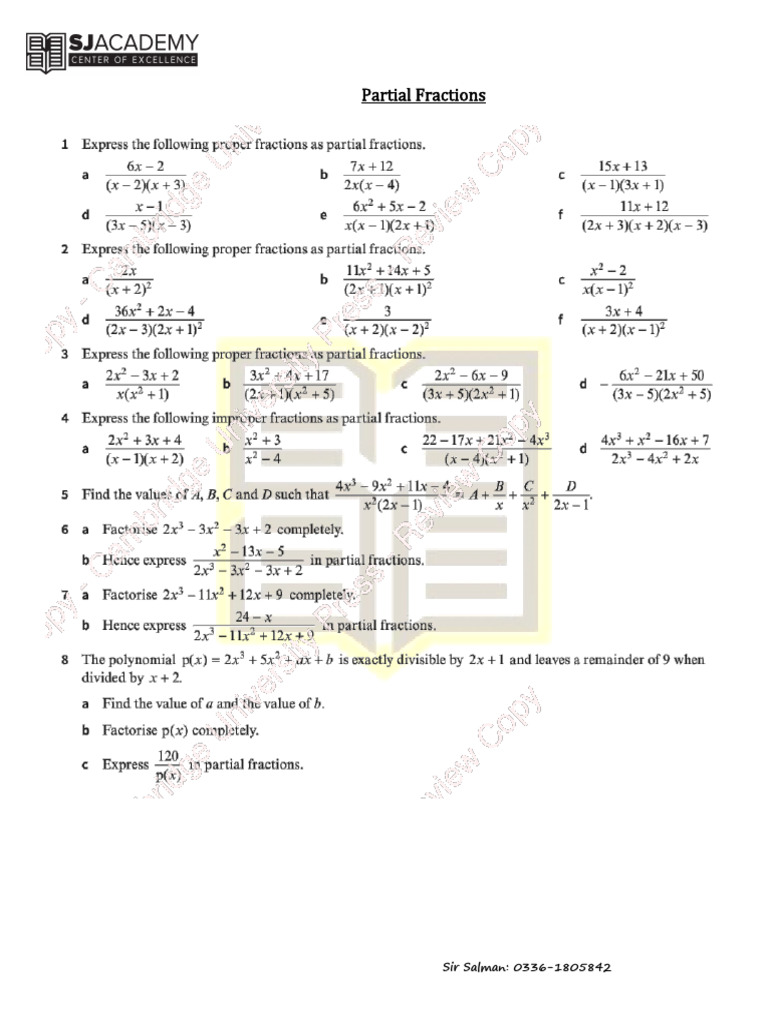 Partial Fractions PDF | PDF