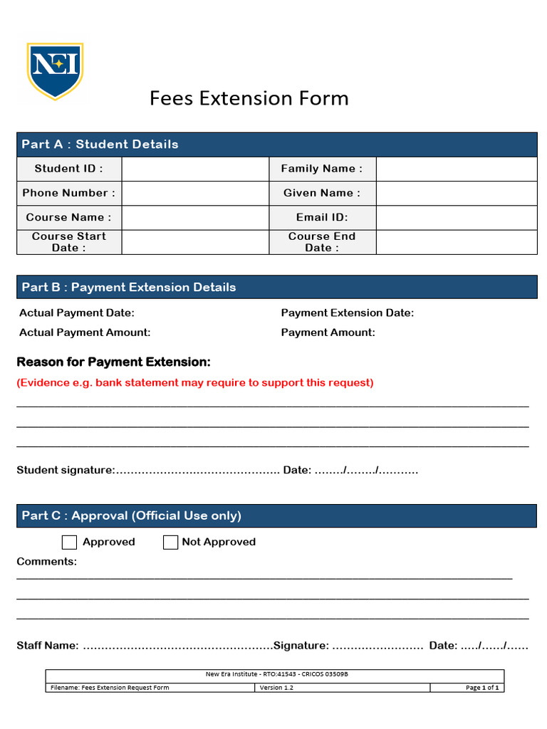 Fees Extension Request Form V12 | PDF