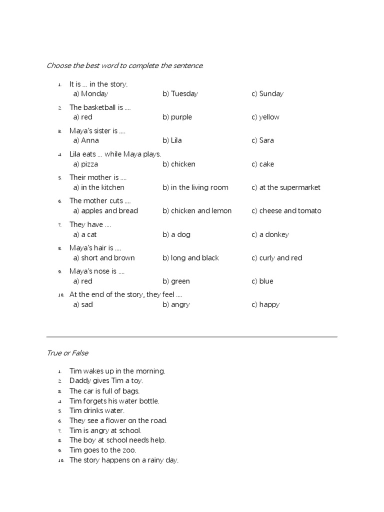 Complete the Comprehension Test | PDF