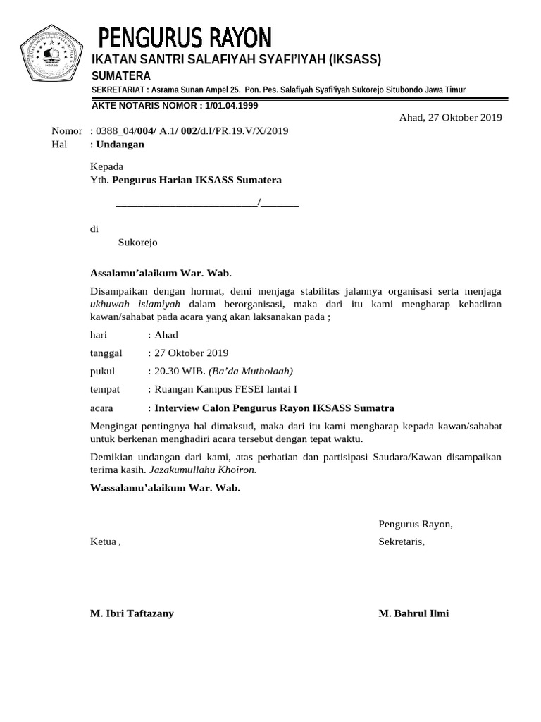 Undangan Interview Pengurus IKSASS Sumatera | PDF