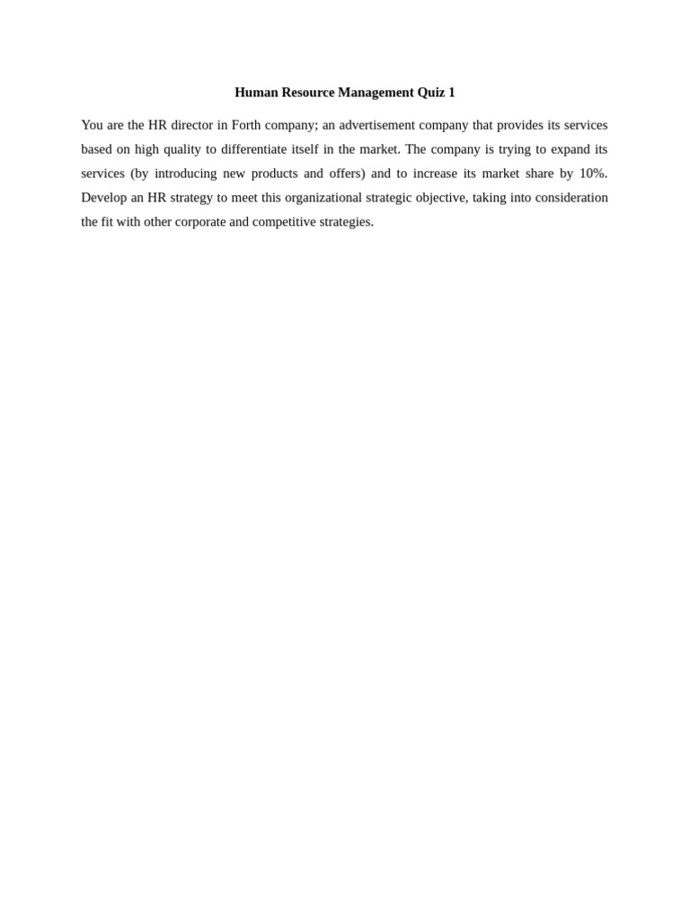 Human Resource Management Quiz 1 | PDF