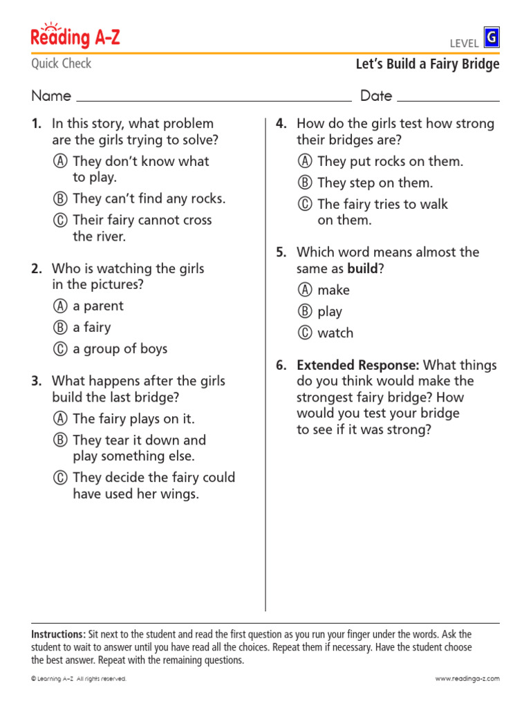 61 Raz Cqlg42 Letsbuildfairybridge | PDF | Reading Comprehension | Learning