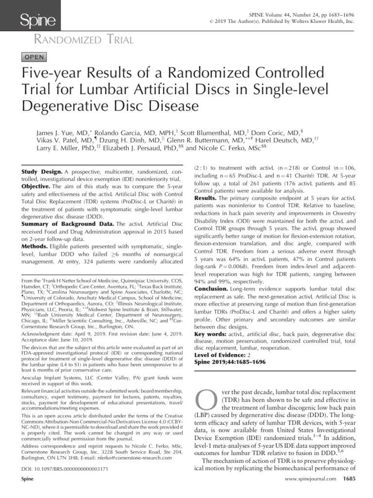 Five-Year Outcomes of ActivL Disc Study | PDF | Medicine | Clinical ...