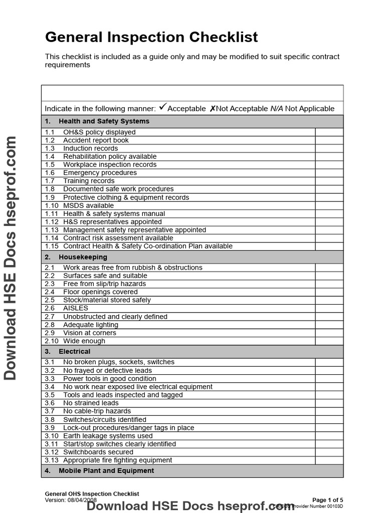 General Industry Safety Inspection Guide | PDF | Occupational Safety ...