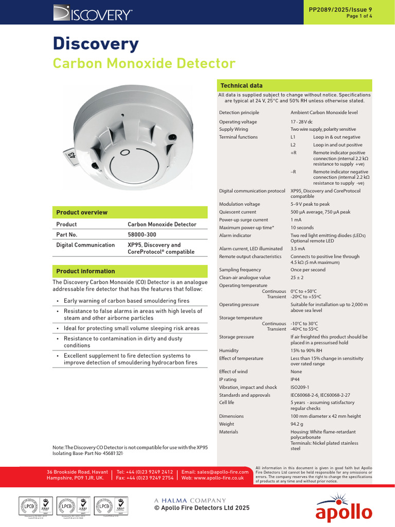 PP2089 Discovery CO Fire Detectors Issue 9 | PDF | Smoke | Sensor
