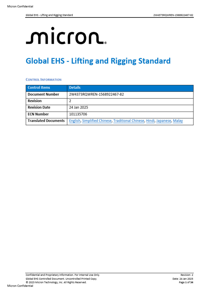 Global EHS Lifting and Rigging Standard | PDF | Crane (Machine ...