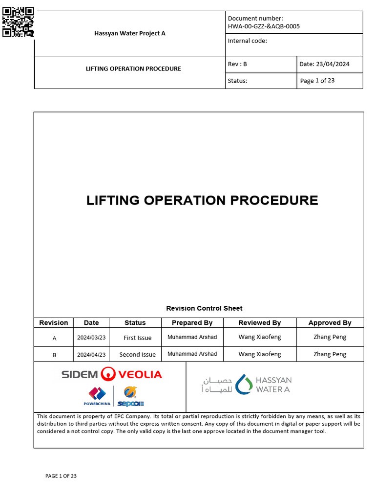Lifting Operation Procedure for Hassyan Project | PDF | Crane (Machine ...