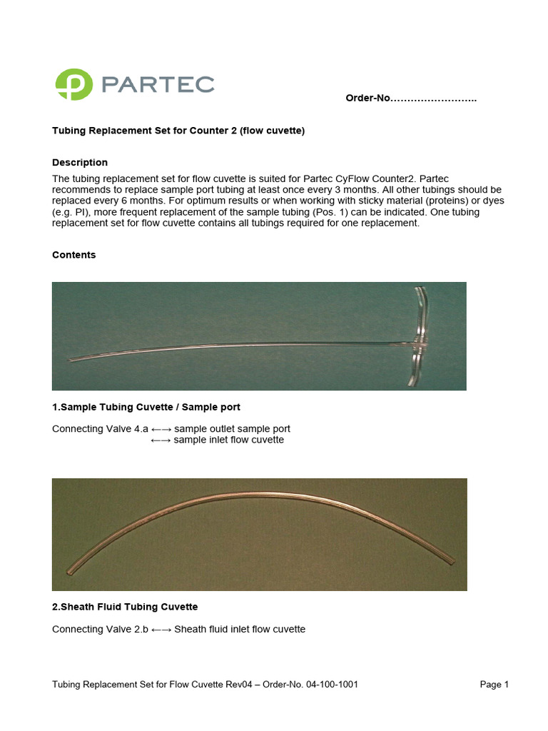 Flow Cuvette Tubing Replacement Set | PDF | Valve | Equipment