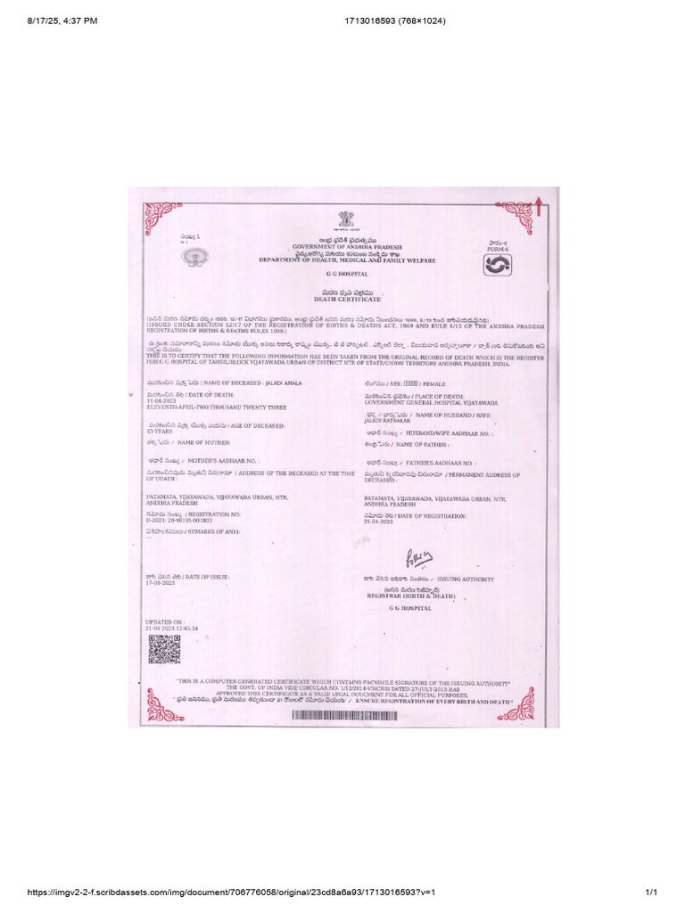 AP Death Certificate | PDF