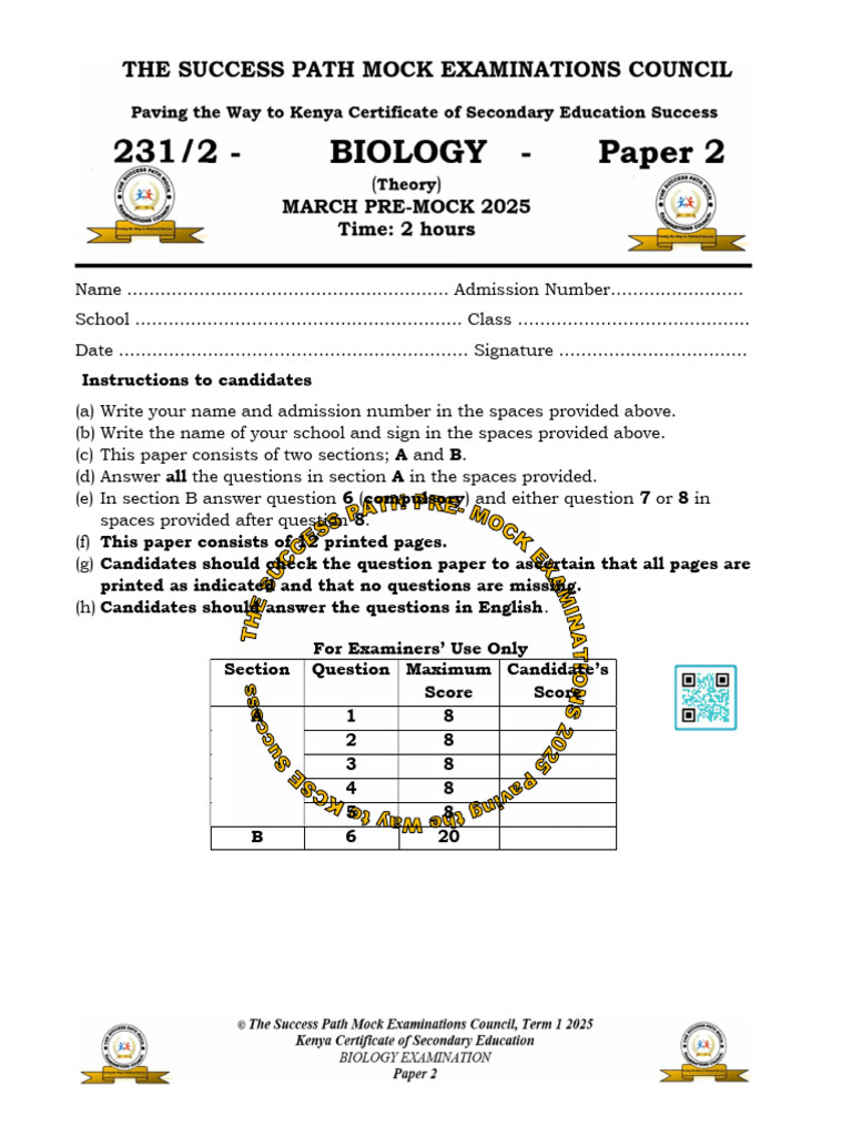 Biology Pp2 Pre-Mock 2025 | PDF | Genotype | Biology