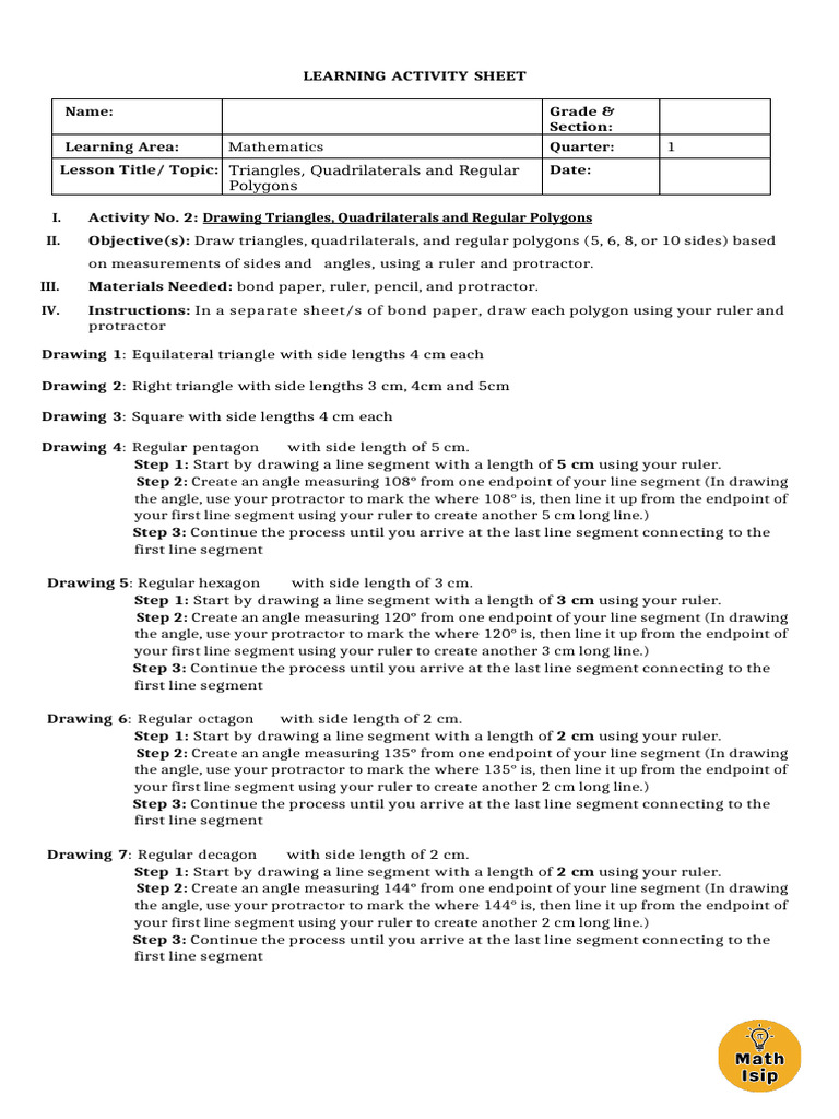 Drawing Triangles, Quadrilaterals and Regular Polygons | PDF | Triangle ...