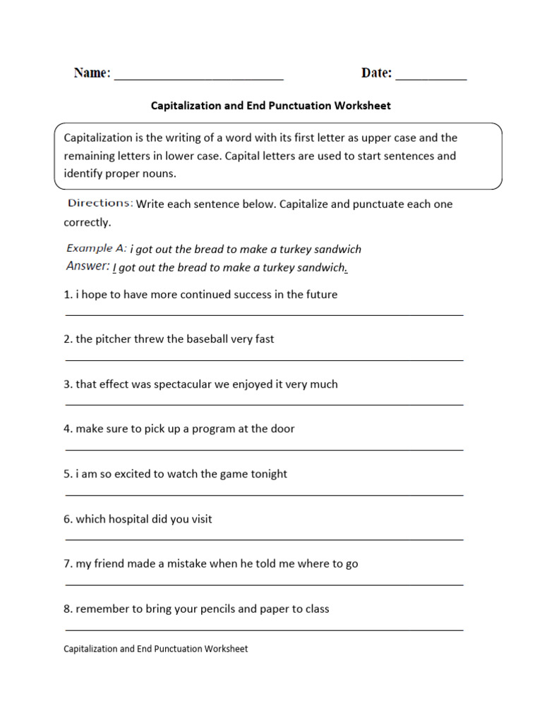 Capitalization End Punctuation Writing P 1 Intermediate | PDF