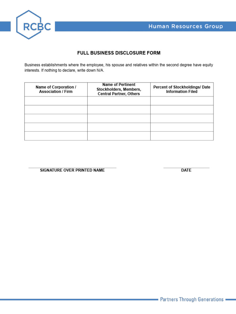 Full Business Disclosure Form | PDF