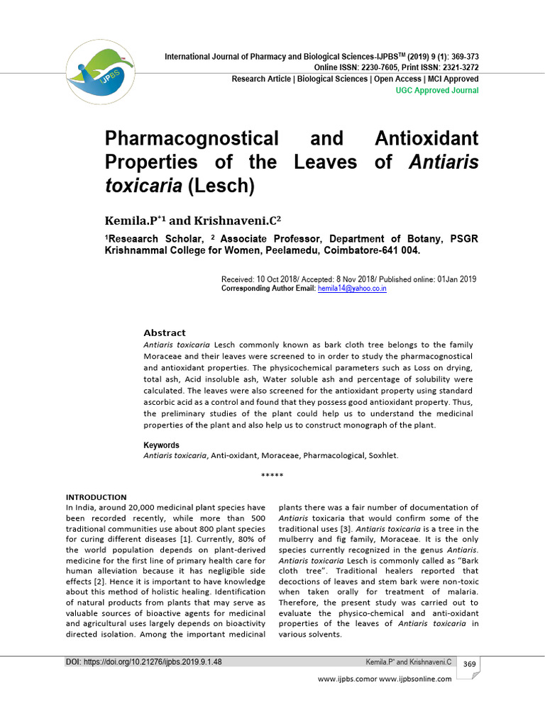 Antioxidant Properties of Upas Tree Leaves | PDF | Solubility | Solvent