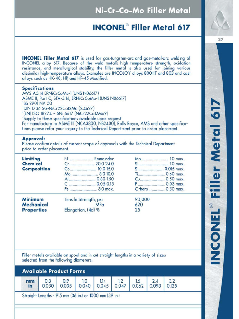 Inconel Filler Metal 617 | PDF
