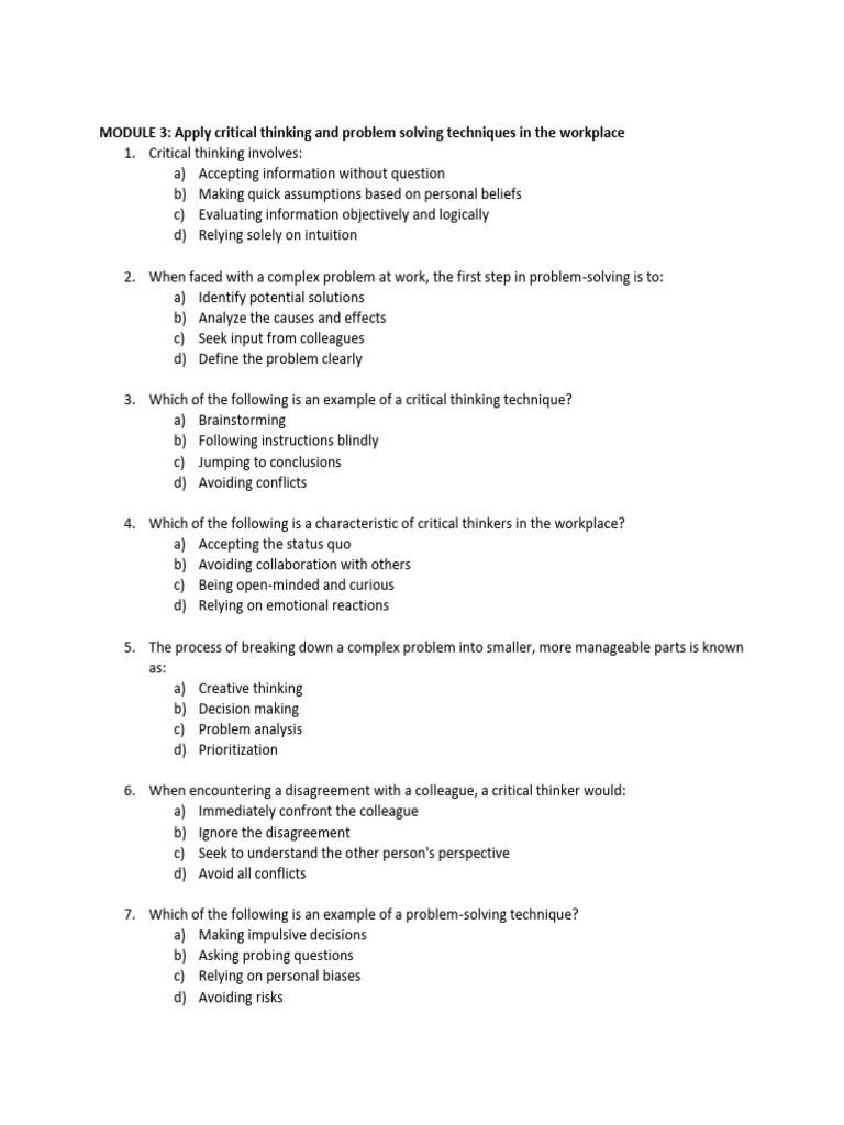 Module 3 Critical Thinking Quiz | PDF | Critical Thinking | Decision Making