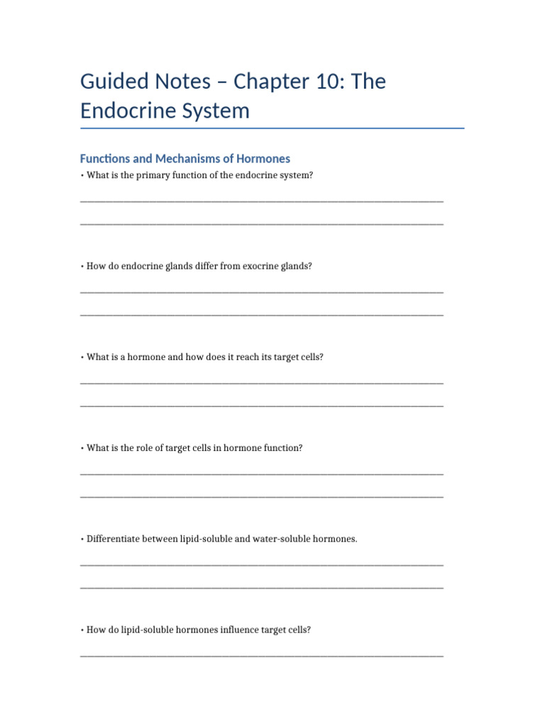 Guided Notes Chapter10 Endocrine System | PDF | Endocrine System ...