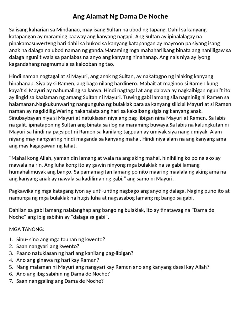 Ang Alamat NG Dama de Noch1 | PDF