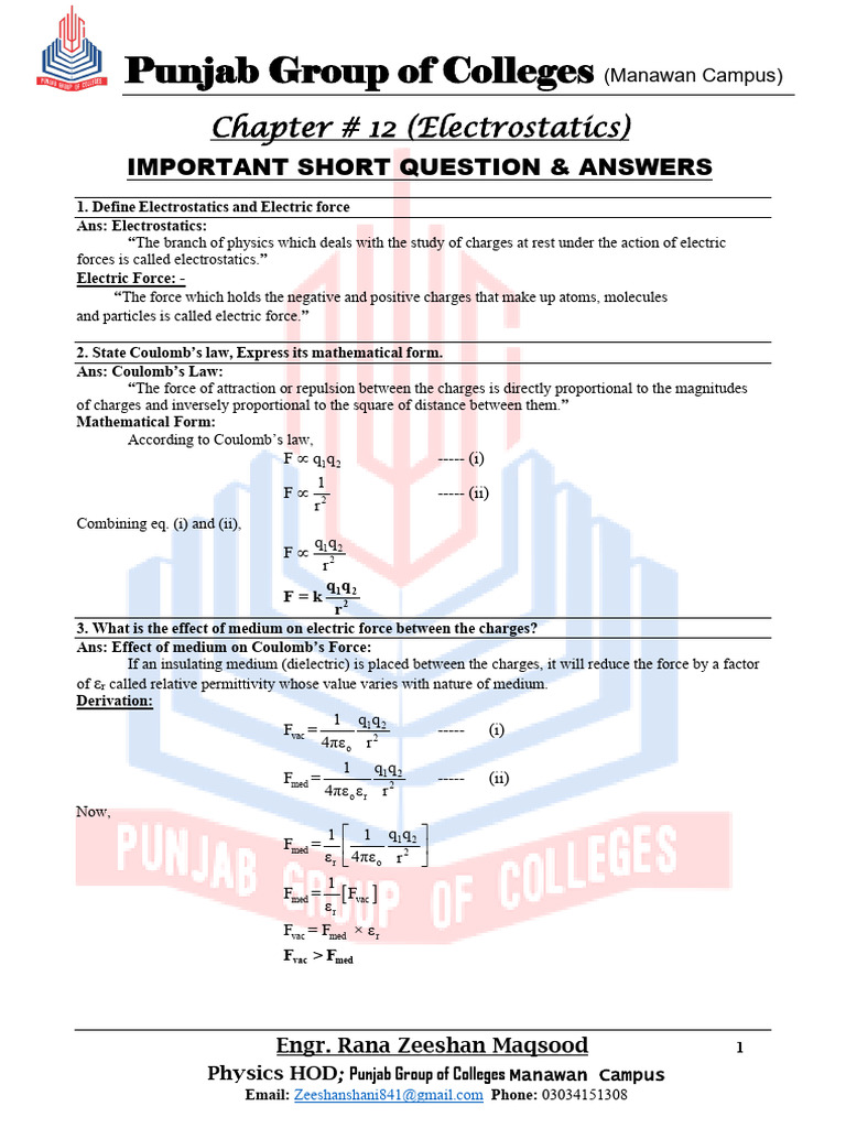 Chapter 12 (Electrostatics) | PDF | Capacitance | Capacitor