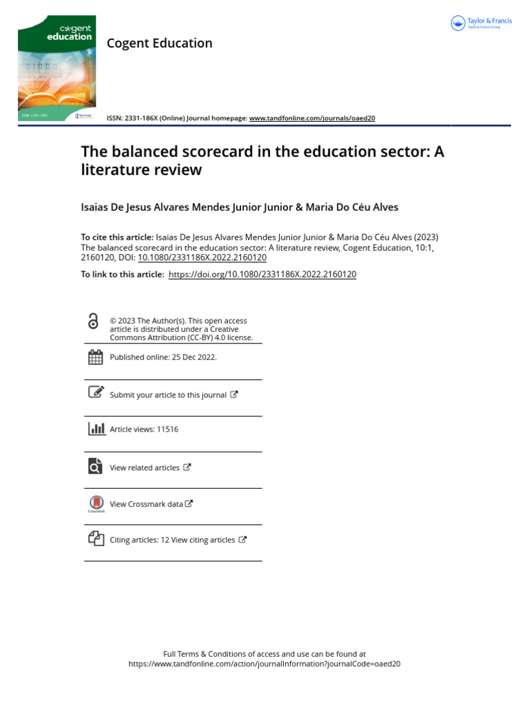 Balanced Scorecard in Education Review | PDF | Methodology | Strategic ...