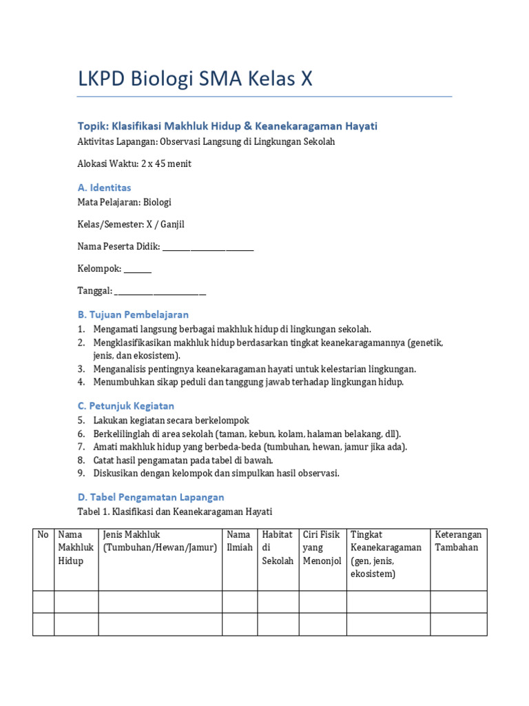 LKPD Klasifikasi Makhluk Hidup | PDF