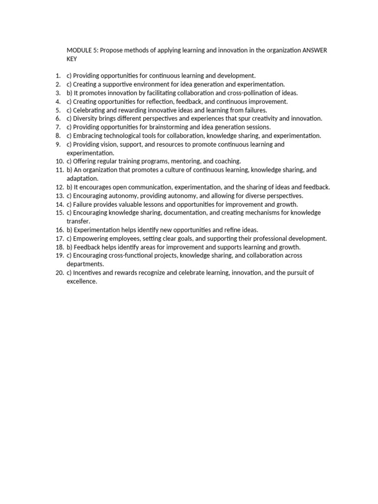 MODULE 5 Applying Learning and Innovation in The Organization ANSWER ...