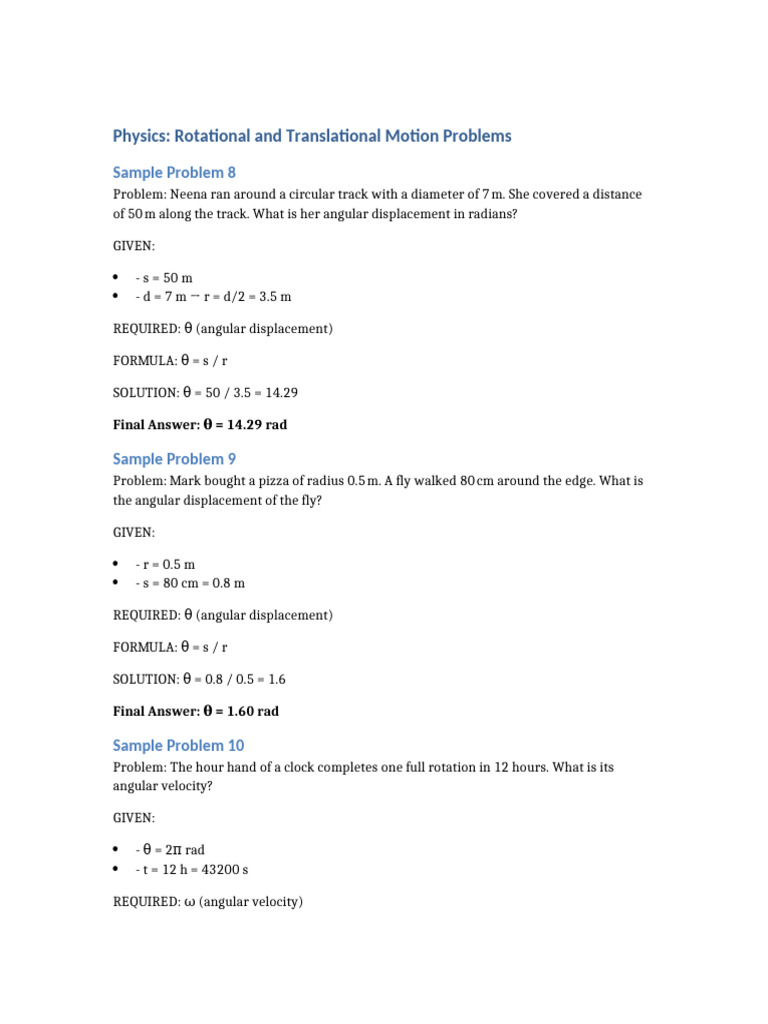 Angular Displacement and Velocity Problems | PDF