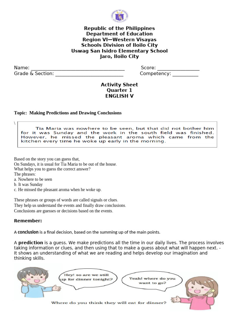 Making Predictions and Drawing Conclusions | PDF | Cognition