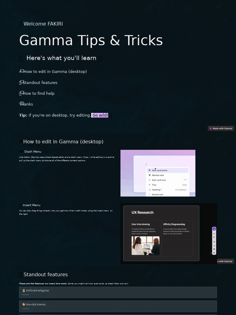 Gamma Tips and Tricks | PDF | Artificial Intelligence | Intelligence (AI) & Semantics