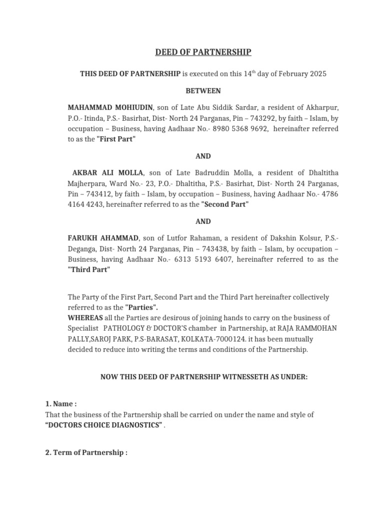 Deed of Partnership - Notary | PDF | Partnership | Interest