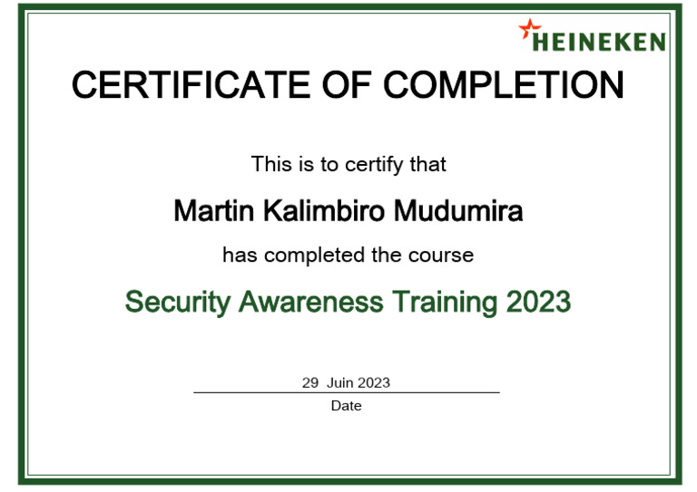 CertificateOfCompletion Security Awareness Training | PDF