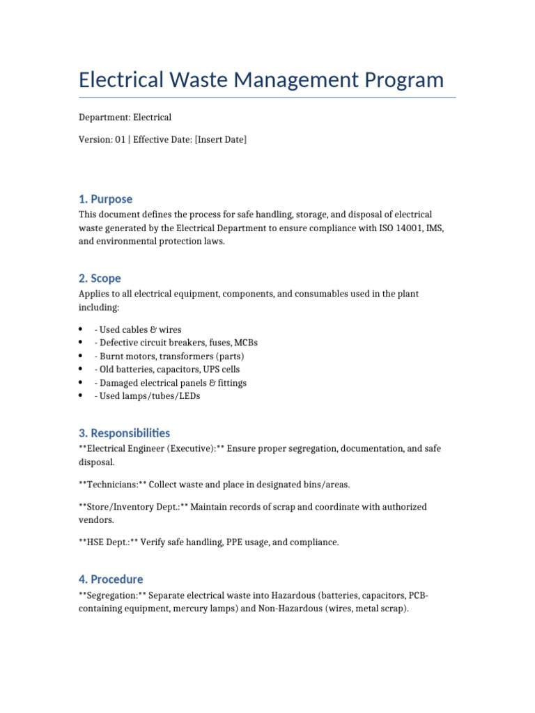 Electrical Waste Management Guidelines | PDF