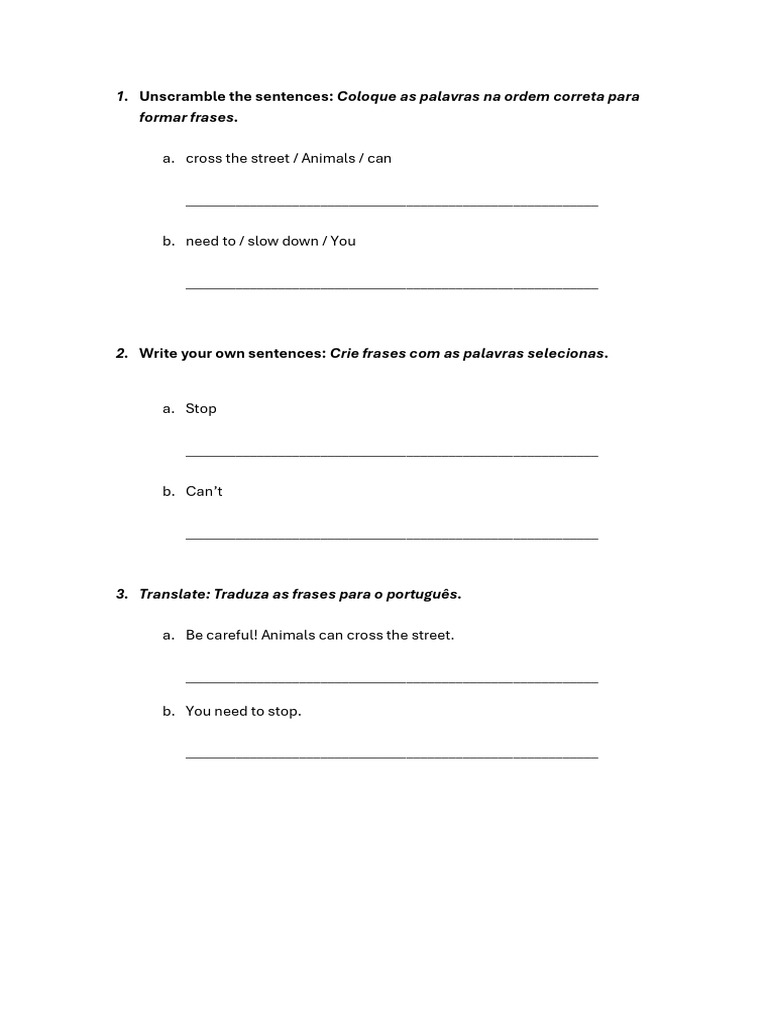Sentence Unscrambling and Translation Exercise | PDF