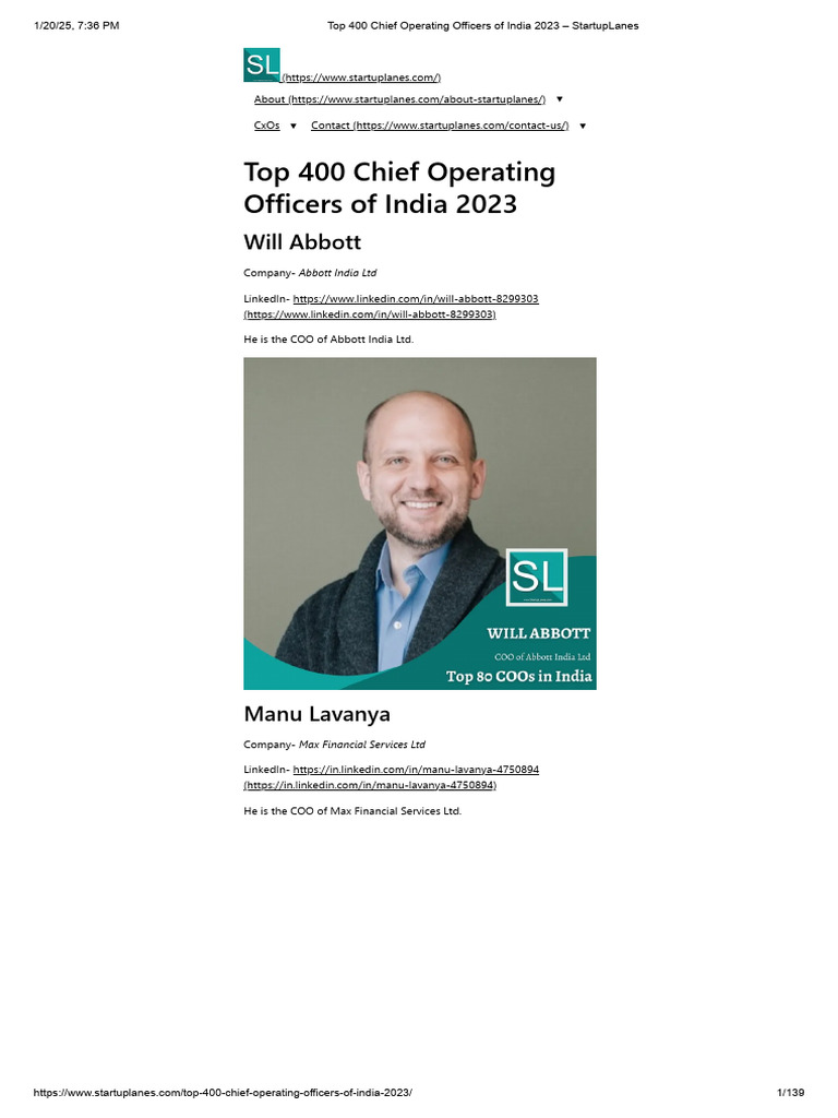 Top 400 Chief Operating Officers of India 2023 - StartupLanes | PDF ...