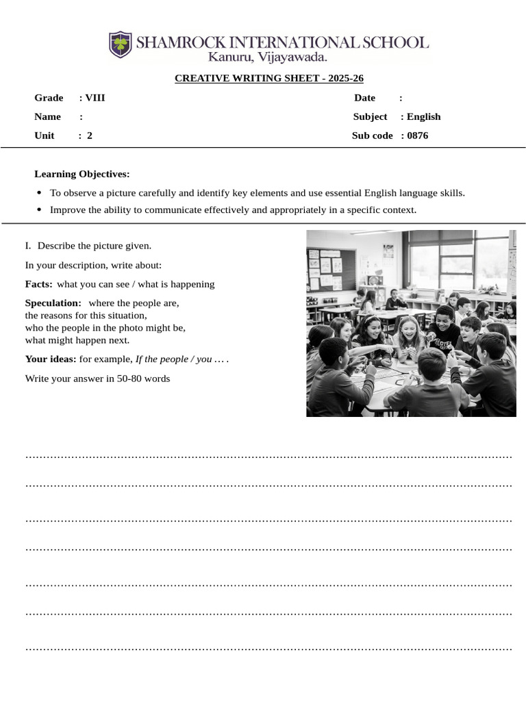 Unit 2 - Viii Caie English Creative Writing Sheet | PDF | Cognitive ...