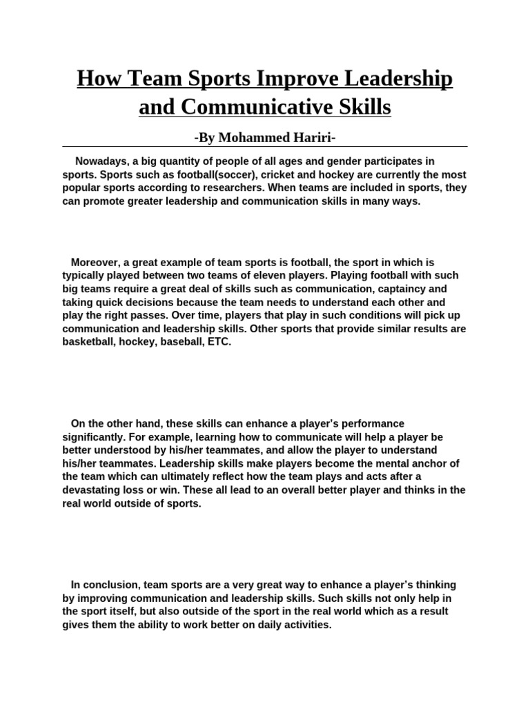 How Team Sports Improve Leadership and Communicative Skills | PDF