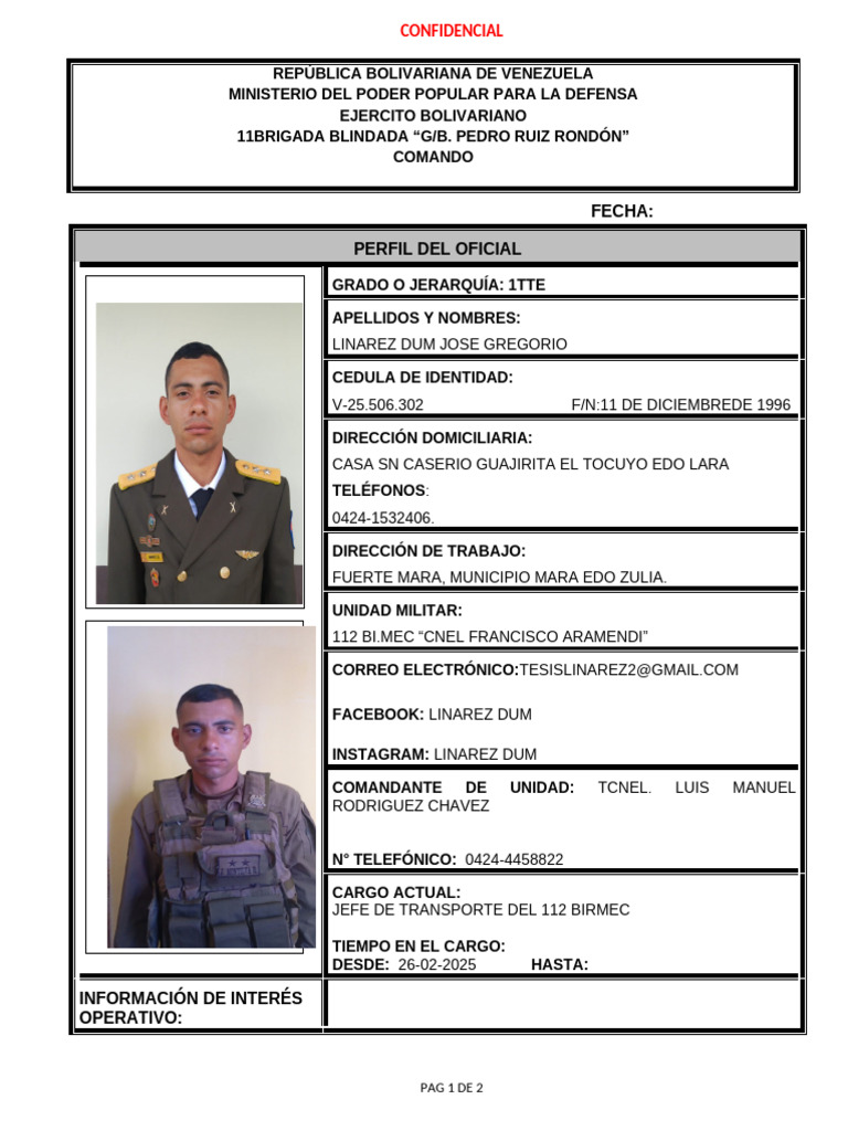 Perfil del Oficial Linarez Dum José Gregorio | PDF