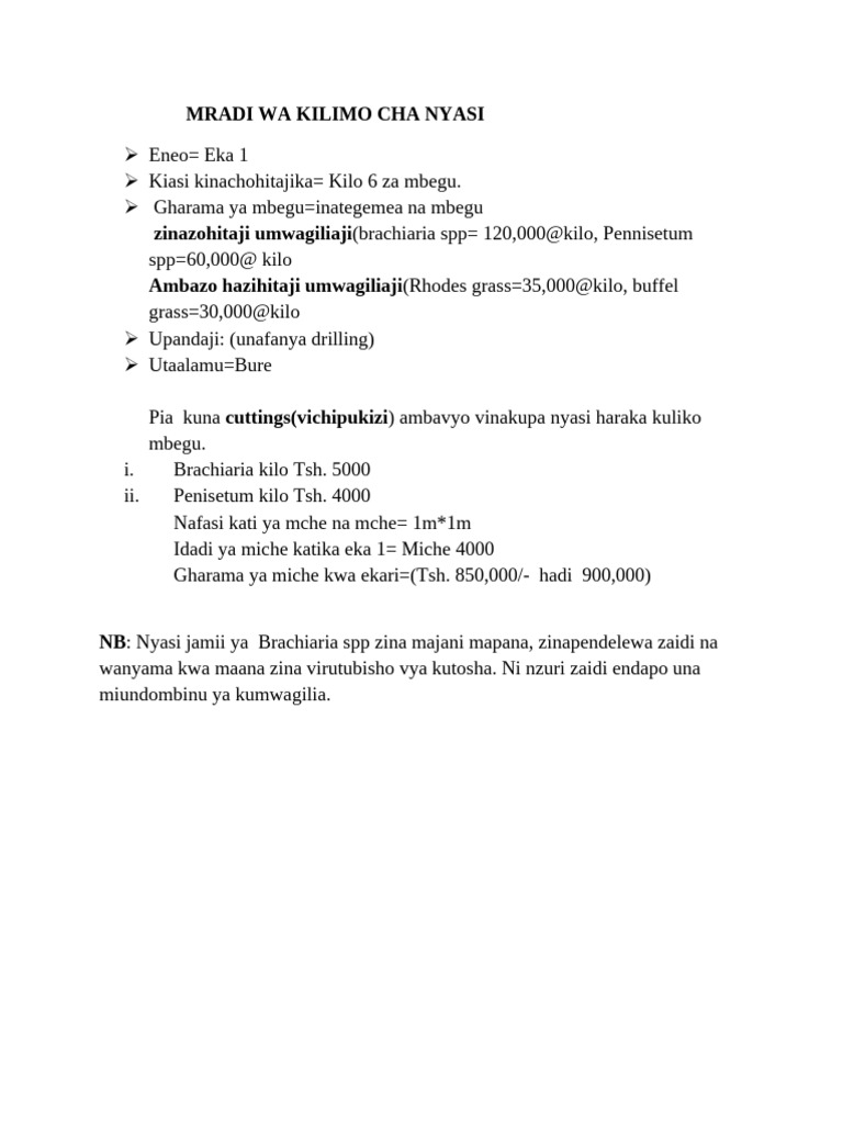 Kilimo Cha Nyasi | PDF