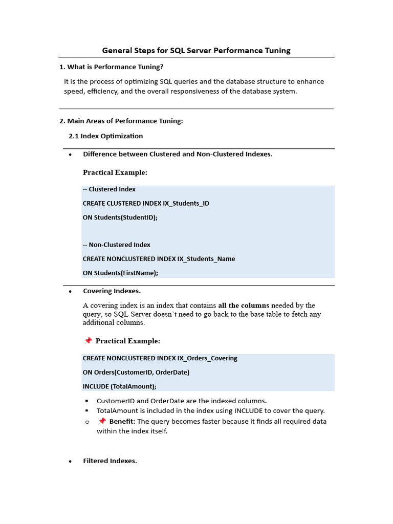 General Steps For SQL Server Performance Tuning Lec6-1 | PDF | Database Index | Microsoft Sql Server