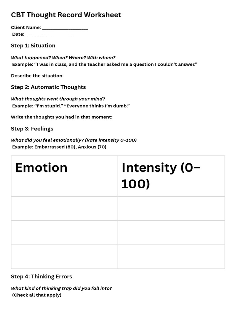 CBT Thought Record Worksheet | PDF