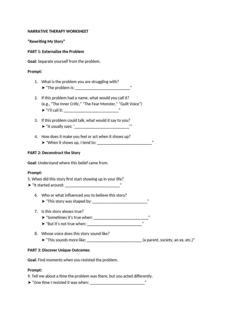 Narrative Therapy Worksheet | PDF