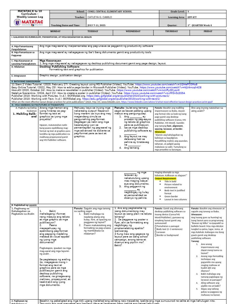 DLL - Epp Ict 5 - Q1 W4 | PDF