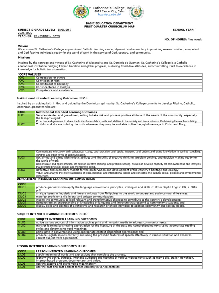 English 7 Curriculum Map Assessmentlearning1 | PDF | Speed Reading | Learning