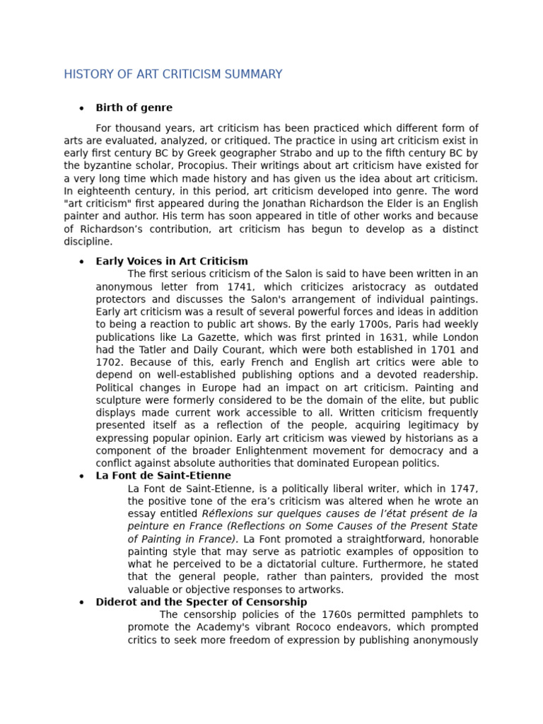 History of Art Criticism Summary | PDF | The Arts