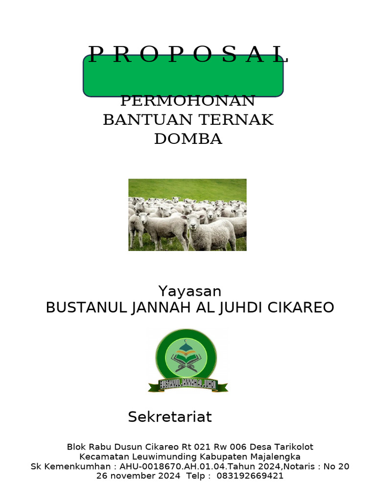 Proposal CSR Domba Yayasan Bustanul Jannah Al-Juhdi | PDF