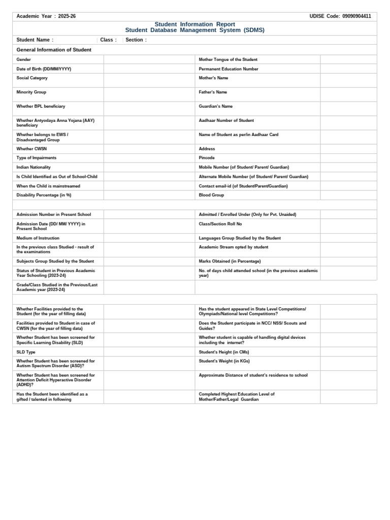 Student Information Report 2025-26 | PDF | Attention Deficit ...